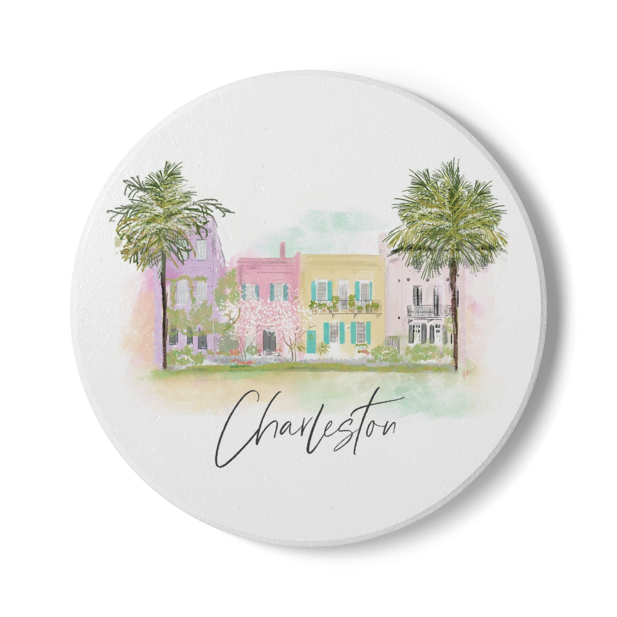 Rainbow Row Ceramic Coaster – Rebecca Illustrated