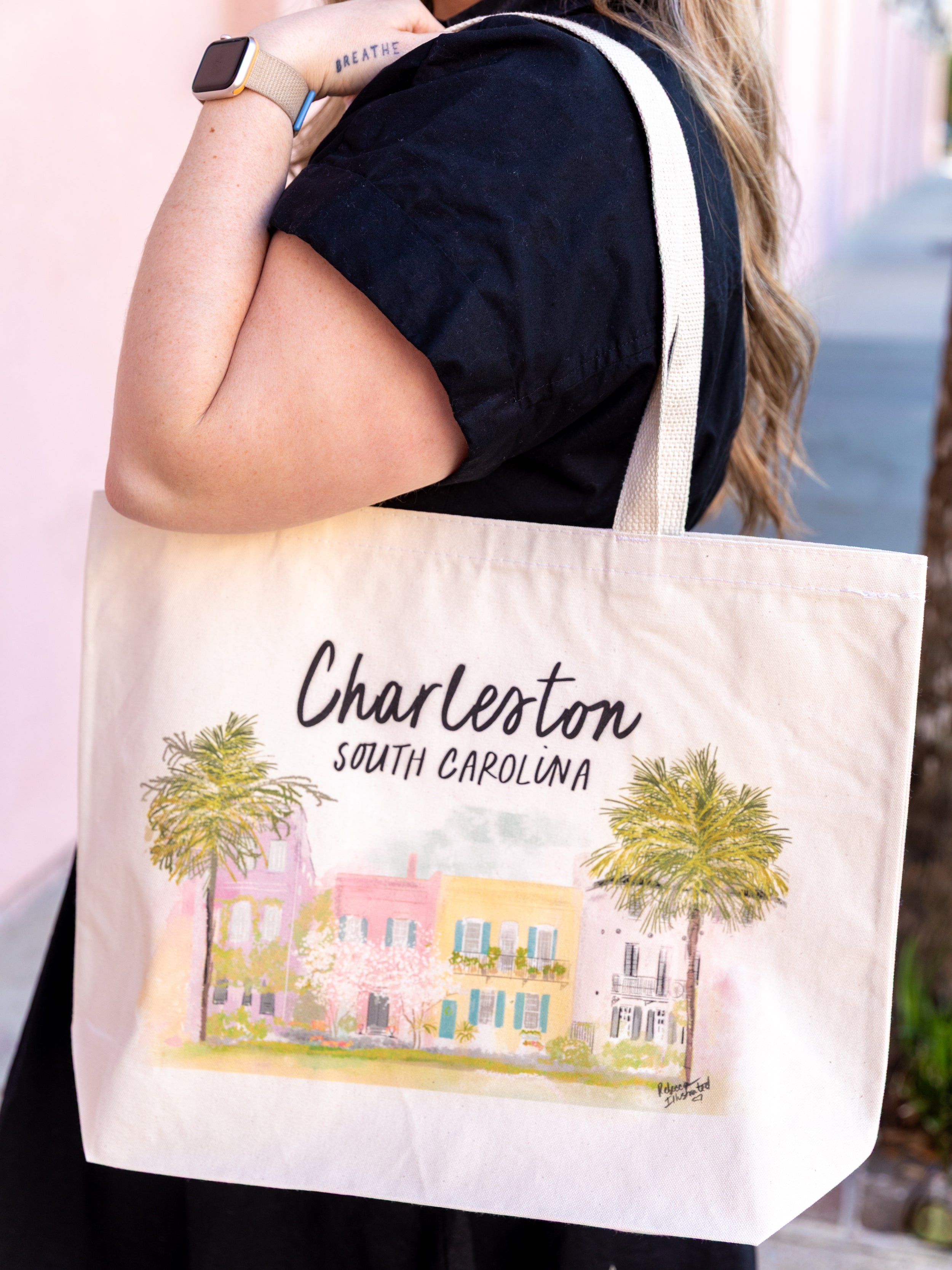 Rainbow Row Charleston Illustrated Tote Bag | Rebecca Illustrated ...