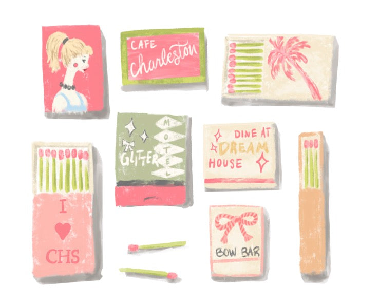 Charleston Matchbooks Art Print | Vintage-Inspired Pastel Illustration ...